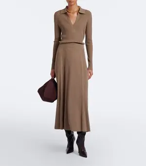 JOSEPH Hallie Ribbed-knit Wool-blend Midi Skirt - Beige