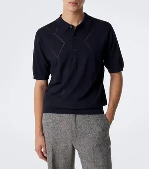 Dries Van Noten Argyle Open-knit Wool Polo Shirt