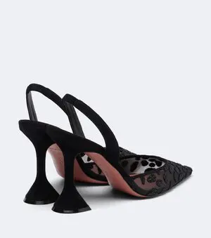 Amina Muaddi Holli Embellished Mesh Slingback Pumps