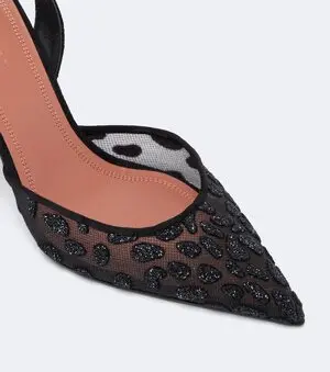 Amina Muaddi Holli Embellished Mesh Slingback Pumps