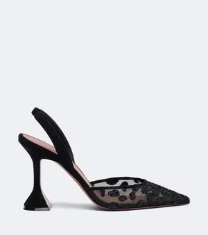 Amina Muaddi Holli Embellished Mesh Slingback Pumps