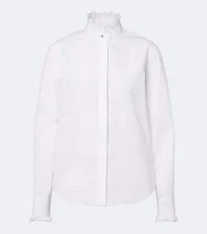 Burberry Logo Ruffled Cotton Poplin Shirt - White