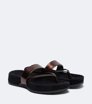 Dries Van Noten Metallic Leather Thong Sandals - Brown