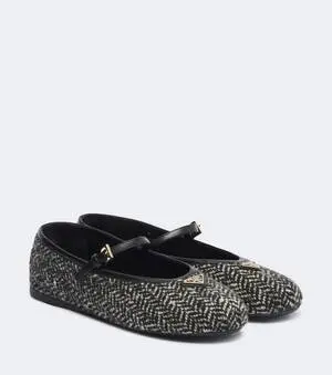 Prada Chevron Tweed Mary Jane Ballet Flats