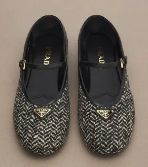 Prada Chevron Tweed Mary Jane Ballet Flats