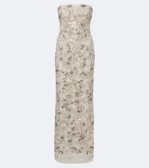 LA FUORI Là Fuori Icey Rose Embellished Floral Bustier Gown - White