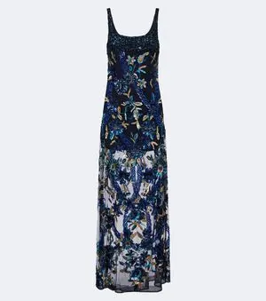 LA FUORI Là Fuori Embellished Floral Mesh Gown
