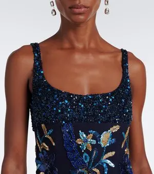 LA FUORI Là Fuori Embellished Floral Mesh Gown