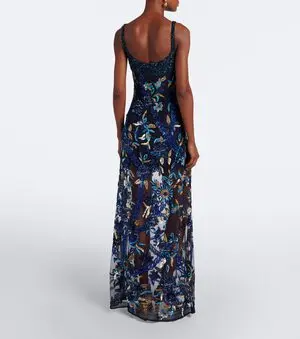 LA FUORI Là Fuori Embellished Floral Mesh Gown