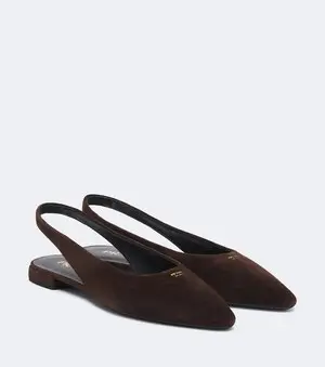 Prada Suede Slingback Flats - Brown