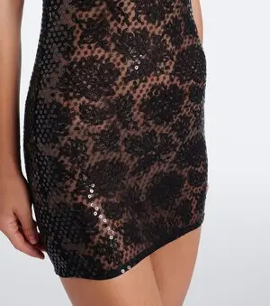Gucci Sequined Floral Lace Mini Dress