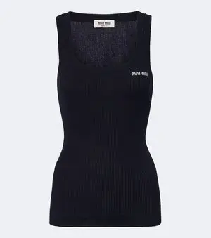 Miu Miu Ribbed-knit Cotton Tank Top - Blue