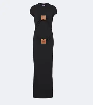 JEAN PAUL GAULTIER Leather-trimmed Jersey Maxi Dress - Black