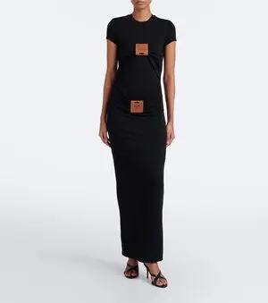 JEAN PAUL GAULTIER Leather-trimmed Jersey Maxi Dress