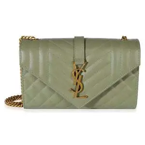 SAINT LAURENT Sage Grain De Poudre Triquilt Small Monogram Envelope Flap Bag