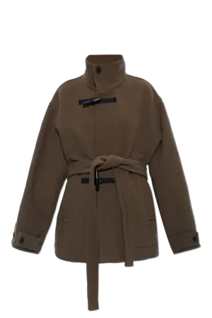 LEMAIRE Short Wool Coat With Belt - Green