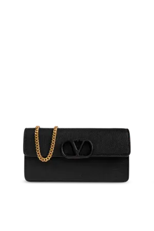 Valentino Garavani Leather Wallet With Chain - Black