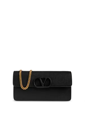 Valentino Garavani Leather Wallet With Chain - Black