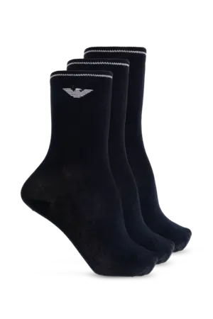Emporio Armani Three-pack Of Socks With Logo - Black