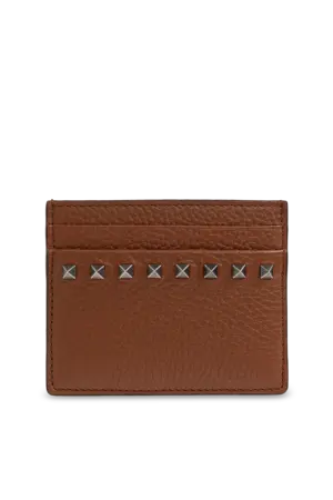 Valentino Garavani Leather Cardholder With Studs - Brown