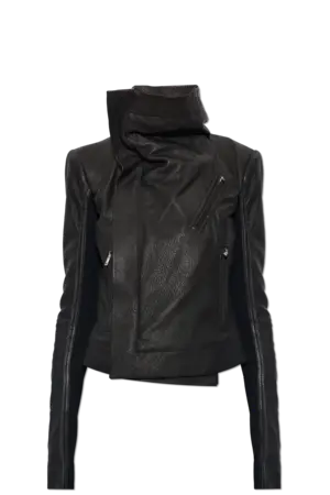 Rick Owens Leather Jacket With Stand-up Collar - Black