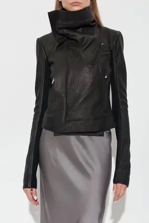 Rick Owens Leather Jacket With Stand-up Collar