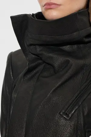 Rick Owens Leather Jacket With Stand-up Collar