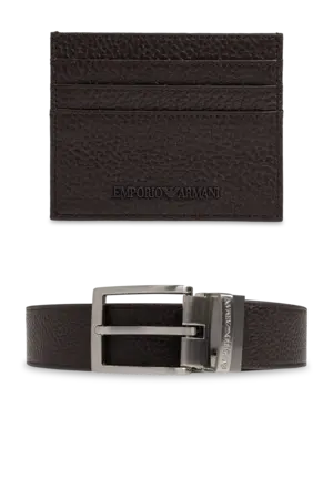 Emporio Armani Leather Set: Belt And Cardholder - Brown