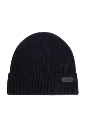 Brioni Wool Beanie With Patch - Black
