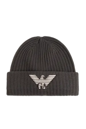 Emporio Armani Wool Beanie With Embroidered Logo - Grey