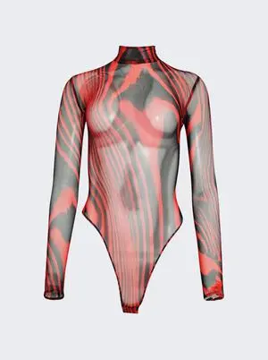 David Koma Printed Mesh Bodysuit And Black - Red