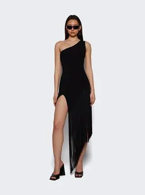 David Koma Asymmetric Fringe Knit Dress