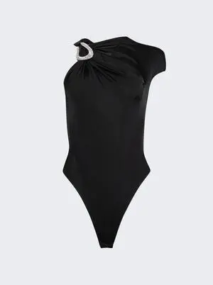 David Koma Crystal Buckle Asymmetric Bodysuit - Black