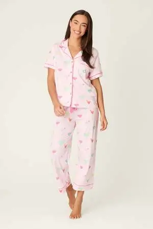 PJ Salvage Whimsy Sip Happens Cropped Pajama Set - Light Pink