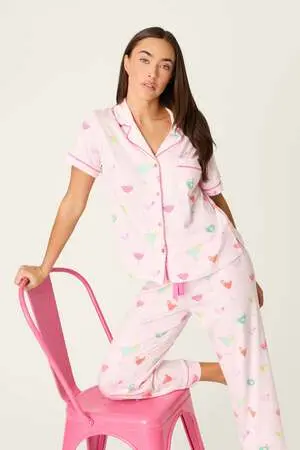 PJ Salvage Whimsy Sip Happens Cropped Pajama Set - Light Pink