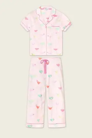 PJ Salvage Whimsy Sip Happens Cropped Pajama Set - Light Pink