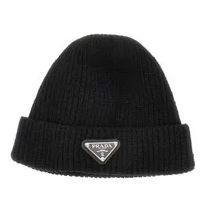 Prada Cashmere-blend Beanie Hat With Triangle Logo - Black