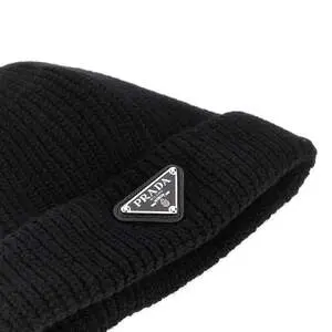 Prada Cashmere-blend Beanie Hat With Triangle Logo