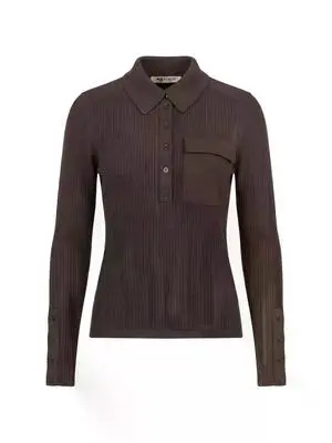 Ports 1961 Ribbed-knit Chest-pocket Polo Top - Brown