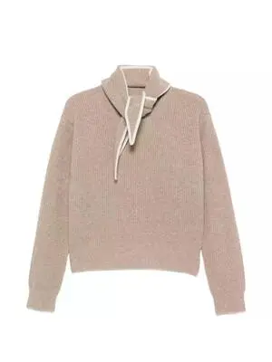 Sandro Ribbed-knit Scarf-detail Wool Sweater