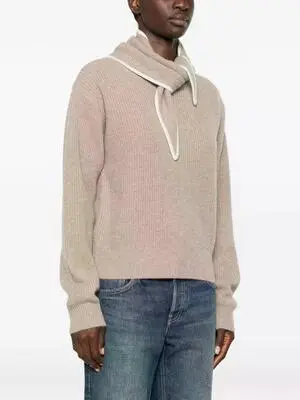 Sandro Ribbed-knit Scarf-detail Wool Sweater