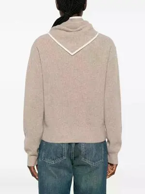 Sandro Ribbed-knit Scarf-detail Wool Sweater