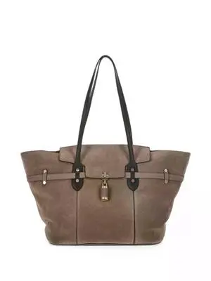 Borbonese Large Premiere Suede Padlock-detail Shoulder Bag - Neutrals