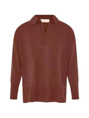 YVES SALOMON Fine Knit Polo-collar Sweater - Brown