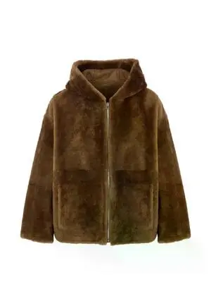 YVES SALOMON Hooded Shearling Jacket - Brown