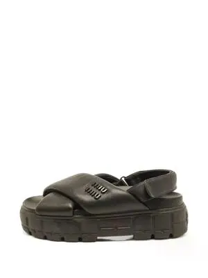 Miu Miu Logo Platform Slingback Sandals - Black