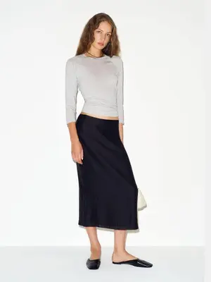 REFORMATION Helen Low Waist Midi Skirt Pitch - Black