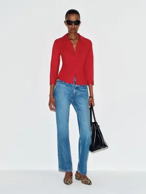REFORMATION Katherine Poplin Shirt - Red