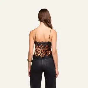 L'Agence Kimber Silk Lace Camisole - Tan Multi Javan Leopard/black