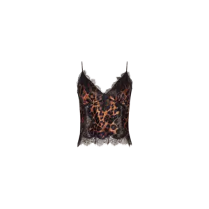 L'Agence Kimber Silk Lace Camisole - Tan Multi Javan Leopard/black